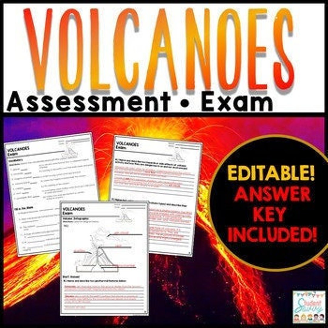 Volcanoes Exam - Assessment Quiz Review Test | Types of Volcanoes - Etsy
