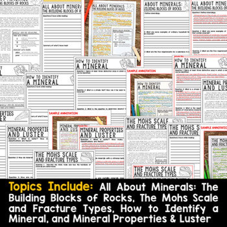 Rocks and Minerals Reading Passages Questions Annotations - Etsy