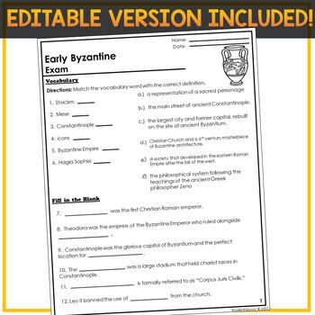 Early Byzantine Empire Test Exam Quiz Review | Justinian Code ...