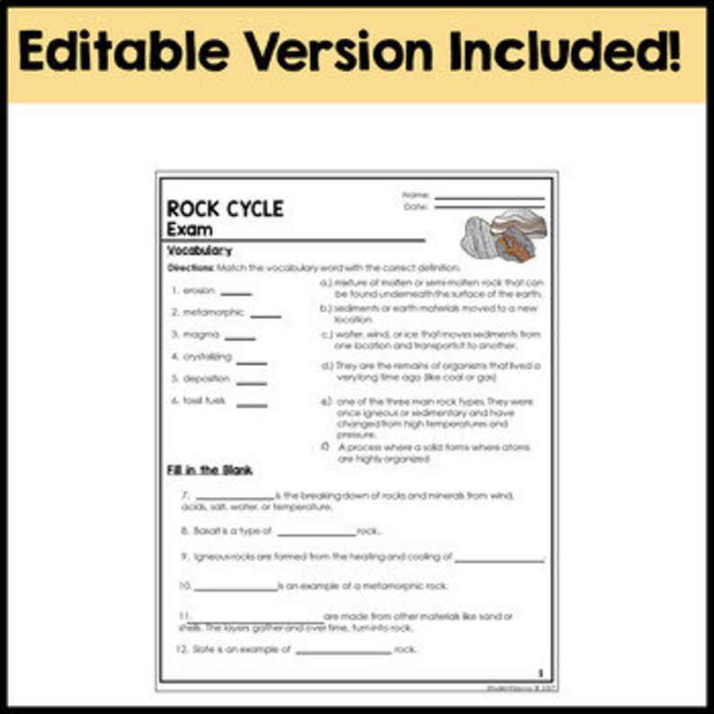 Rock Cycle Exam - Assessment Rock Types Quiz Test - Etsy