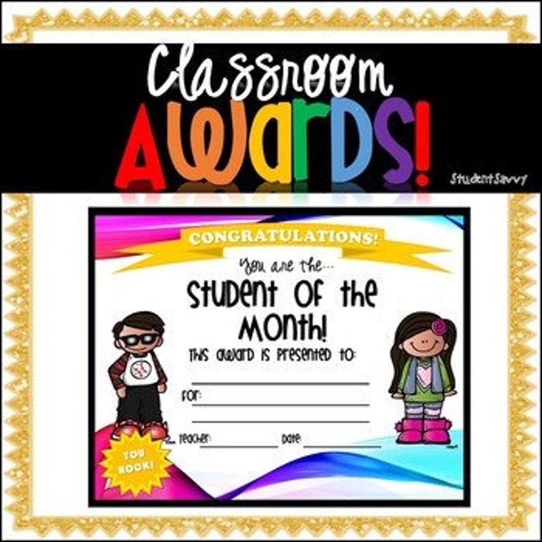 Classroom Awards Student of the Month Student of the Week Printable - Etsy