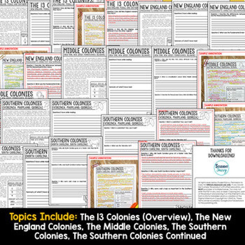 The 13 Colonies Reading Passages Comprehension Worksheets Thirteen ...