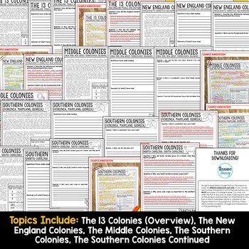 The 13 Colonies Reading Passages Comprehension Worksheets Thirteen ...