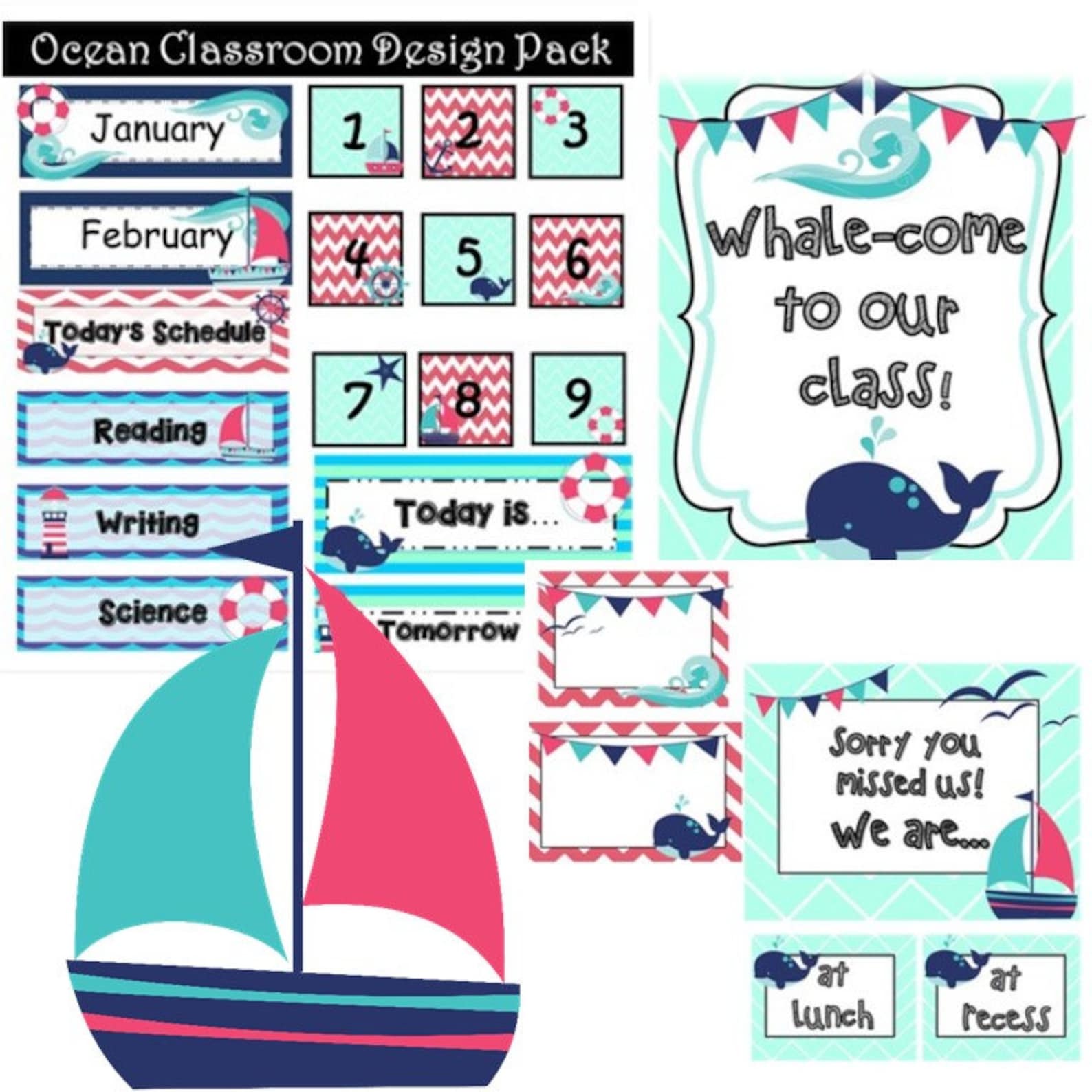 Nautical Teacher Binder & Classroom Decor Bundle 2018-2019 - Etsy