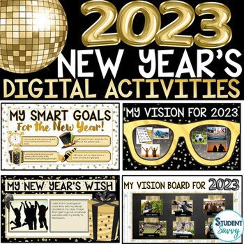 New Years 2023 Resolutions Digital Activities | Digital Vision Board ...