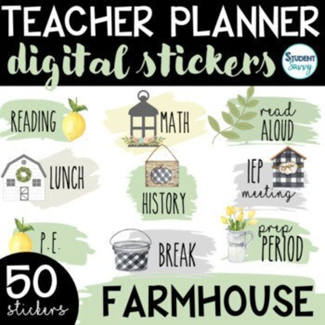 Farmhouse Planner Stickers Digital Teacher Planner Stickers Digital ...