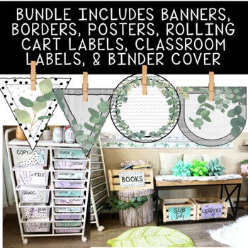 Eucalyptus Classroom Decor - Calming Posters Rolling Cart Labels ...