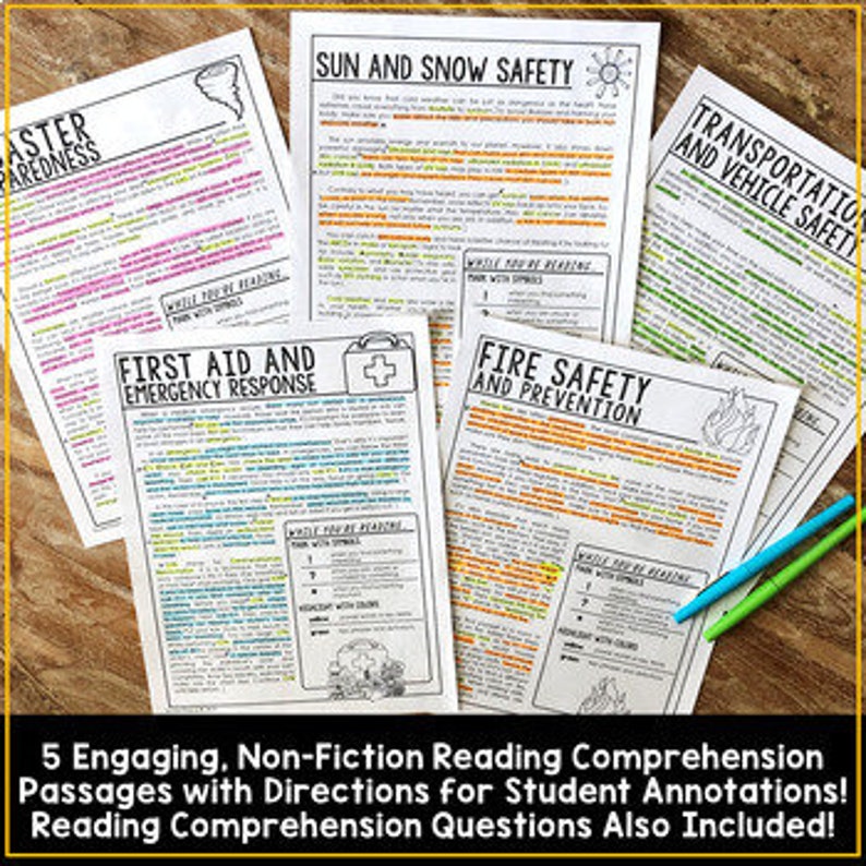 Safety and First Aid Reading Passages - Questions - Annotations - Etsy