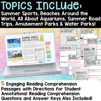 Summer Reading Passages With Comprehension Passages Digital & Print ...