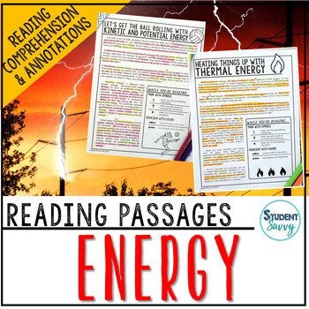 Energy Reading Passages - Questions - Annotations - Etsy