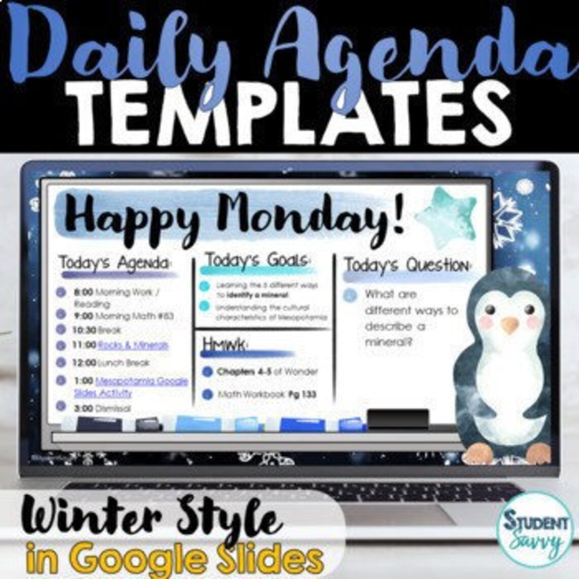 WINTER THEME Daily Agenda Template Holiday Schedule Google Slides ...