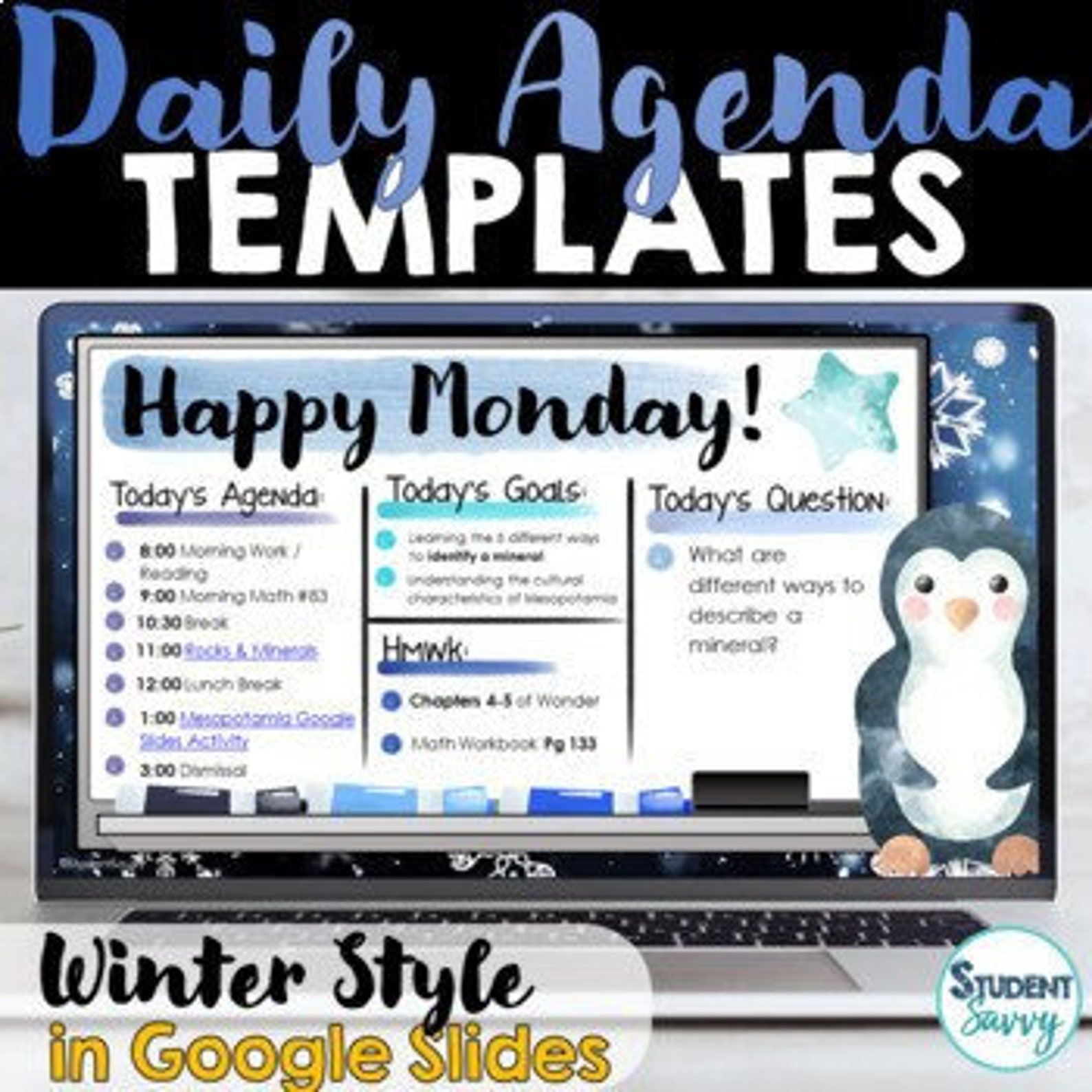 WINTER THEME Daily Agenda Template Holiday Schedule Google Slides ...