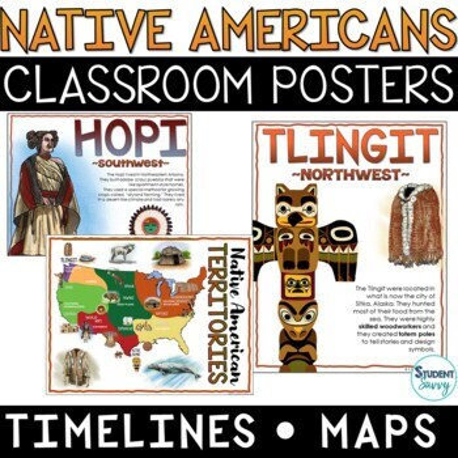 Ancient Americans Posters Native American Posters Timeline and Map ...