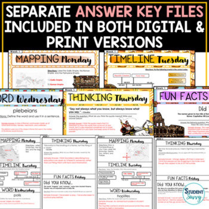 Ancient Rome Bell Ringers - Warm Ups Morning Work - Mapping Timeline - Etsy