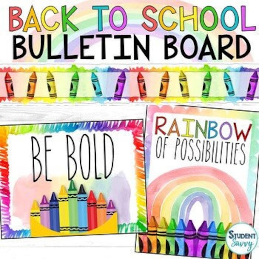 Back to School Bulletin Board and Posters - Crayons Rainbow Classroom ...