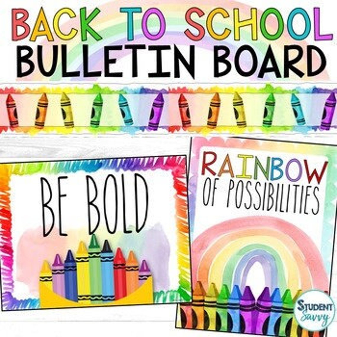 Back to School Bulletin Board and Posters - Crayons Rainbow Classroom ...