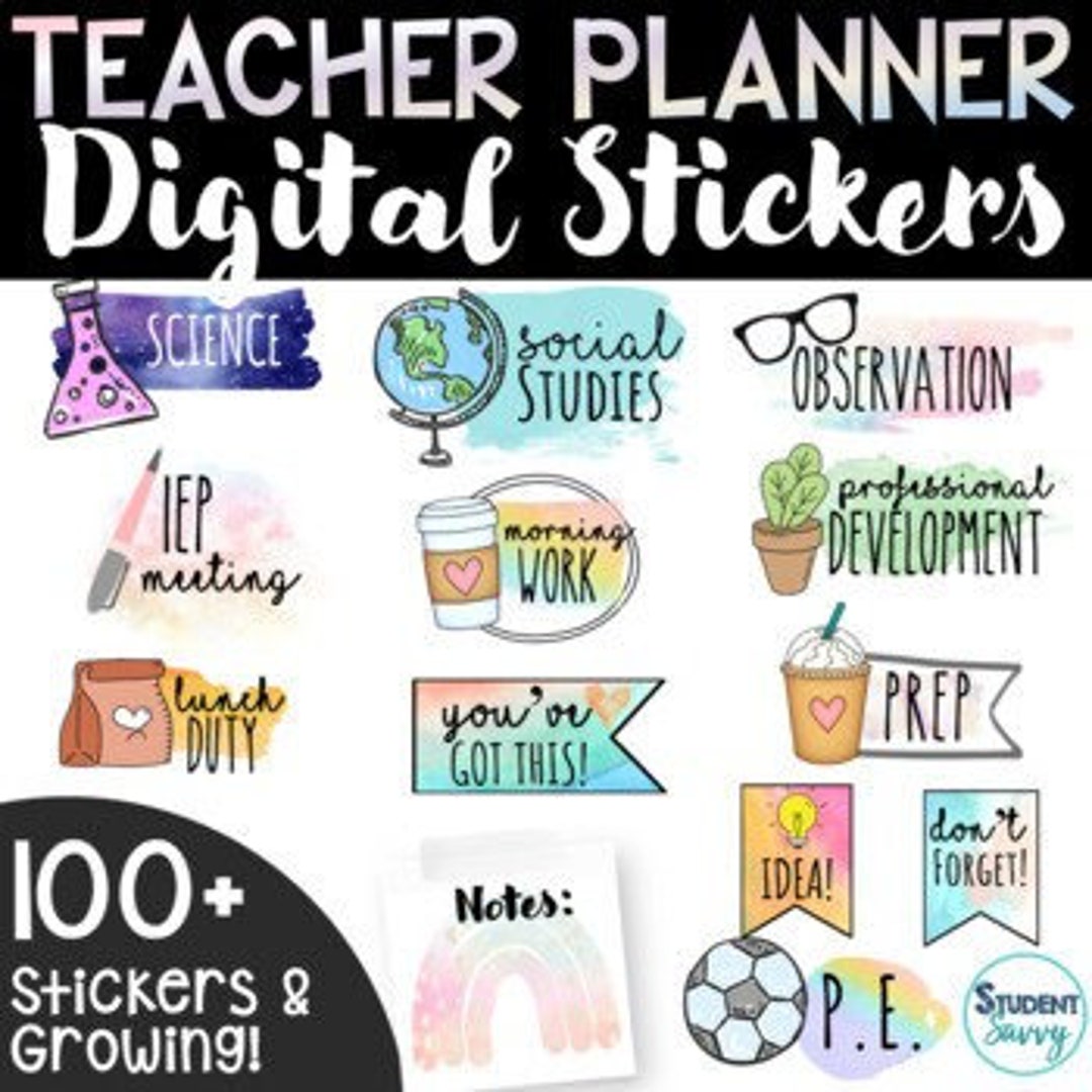 Digital Teacher Planner Stickers - Digital Planner Stickers - PNG ...