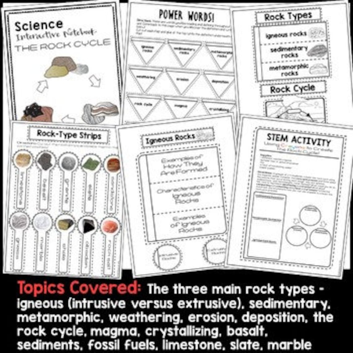 Rock Cycle Interactive Notebook Worksheets Activities - Types of Rocks ...