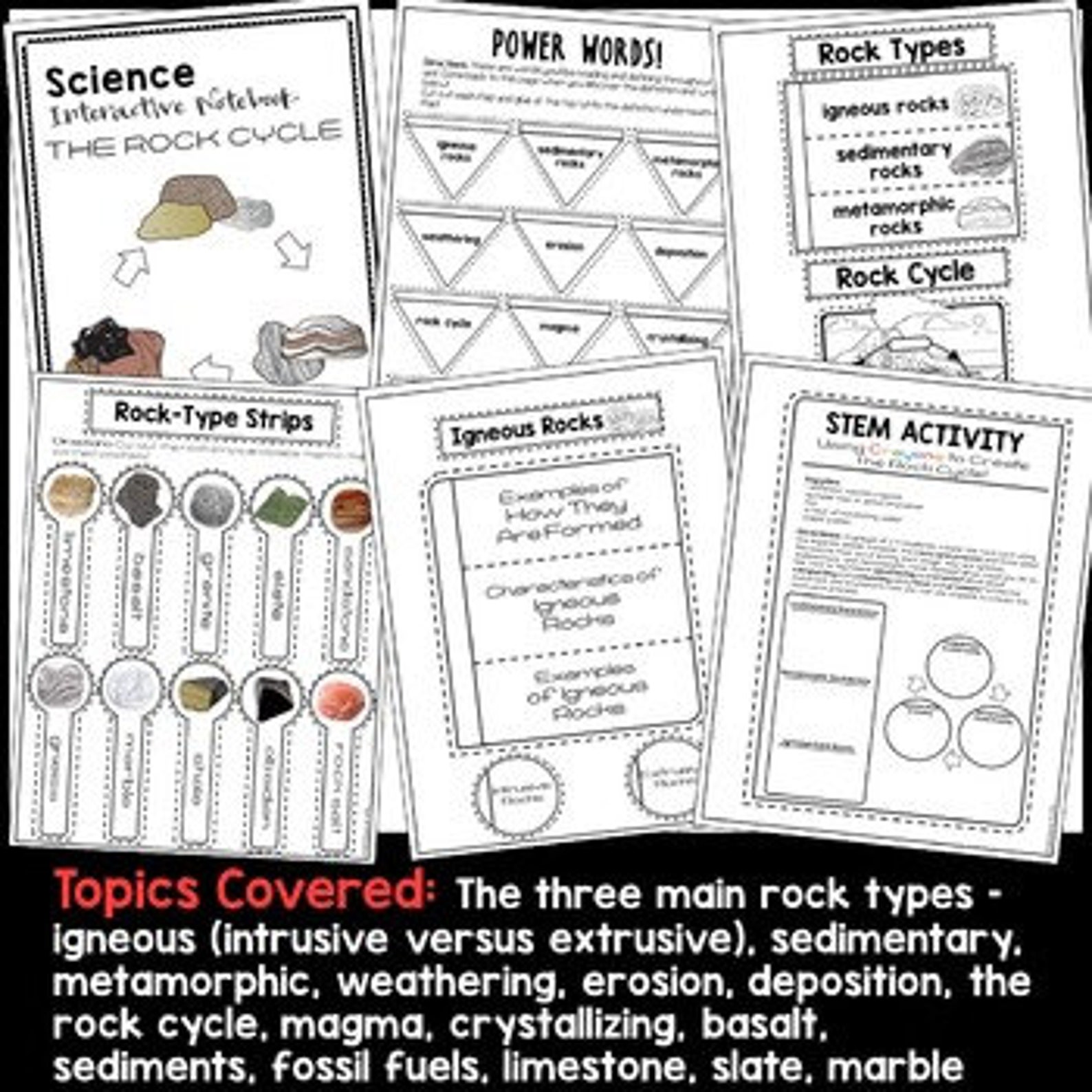 Rock Cycle Interactive Notebook Worksheets Activities - Types of Rocks ...