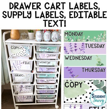 Eucalyptus Rolling Cart Classroom Labels - Editable Calming Classroom ...