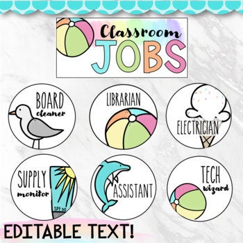Editable Classroom Jobs | Summer Classroom Decor Jobs Chart Beach Theme ...