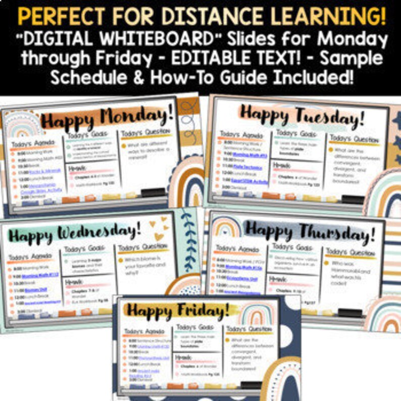 Daily Schedule Template Editable Agenda Slides Back to School Digital ...