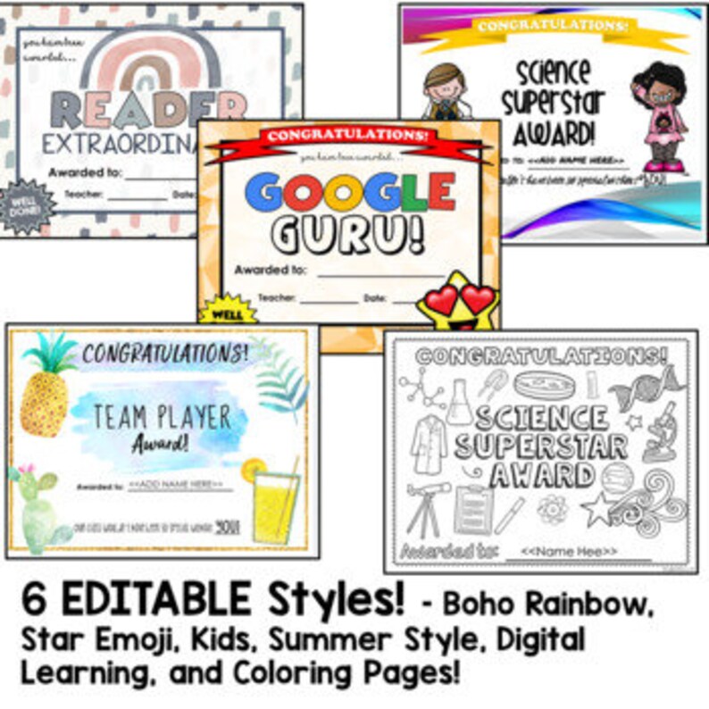 End of the Year Awards Editable Certificates Coloring Activities ...