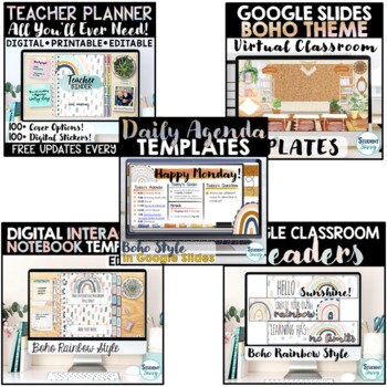 Boho Rainbow Classroom Digital Bundle Google Classroom Headers Daily ...