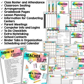 Teacher Binders Editable Watercolor - Etsy