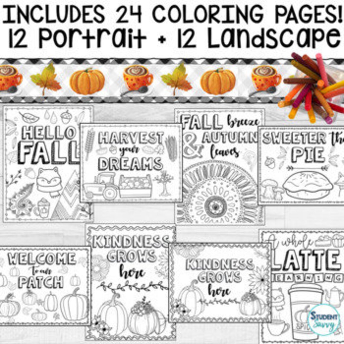 Fall Bulletin Board Farmhouse Classroom Decor Printable Autumn Coloring ...