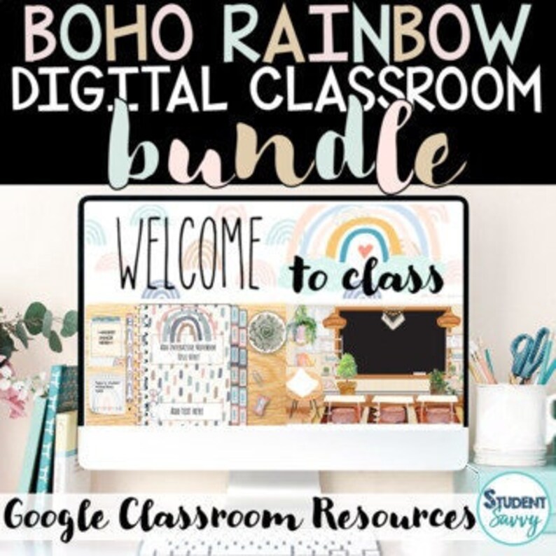 Boho Rainbow Classroom Digital Bundle | Google Classroom Headers Daily ...