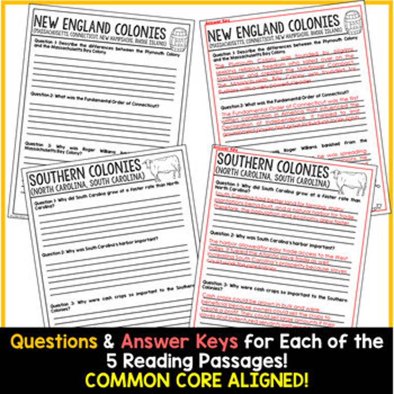 The 13 Colonies Reading Passages Comprehension Worksheets Thirteen ...