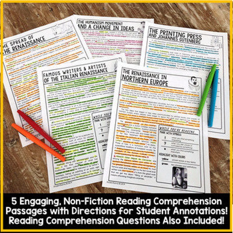 Renaissance Reading Passages - Questions - Annotations - Etsy