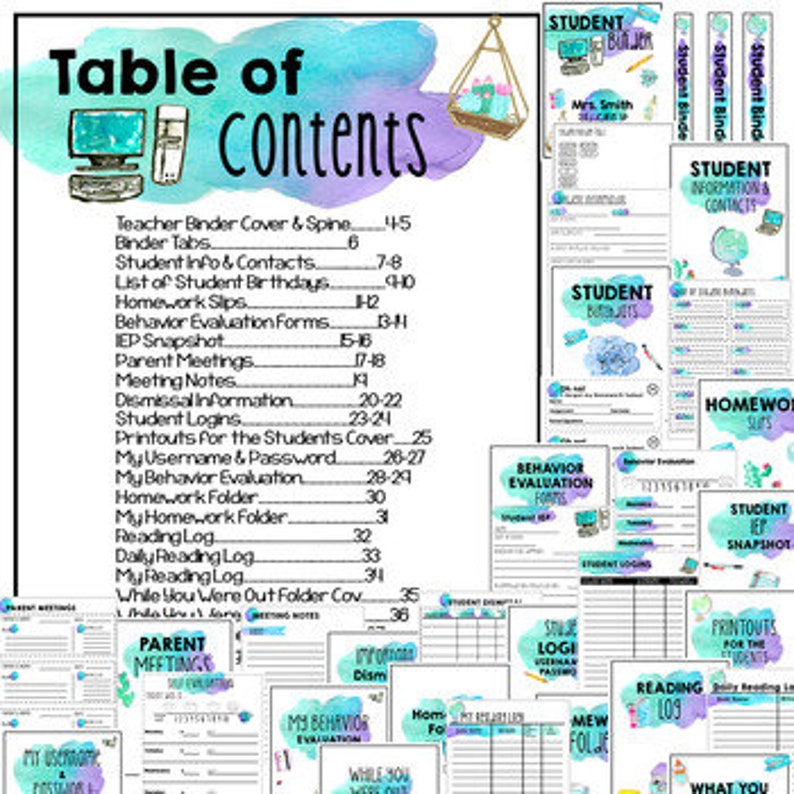 Student Binder Editable Watercolor - Etsy