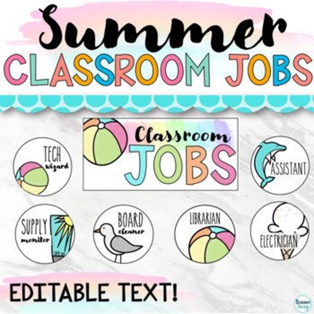 Editable Classroom Jobs | Summer Classroom Decor Jobs Chart Beach Theme ...