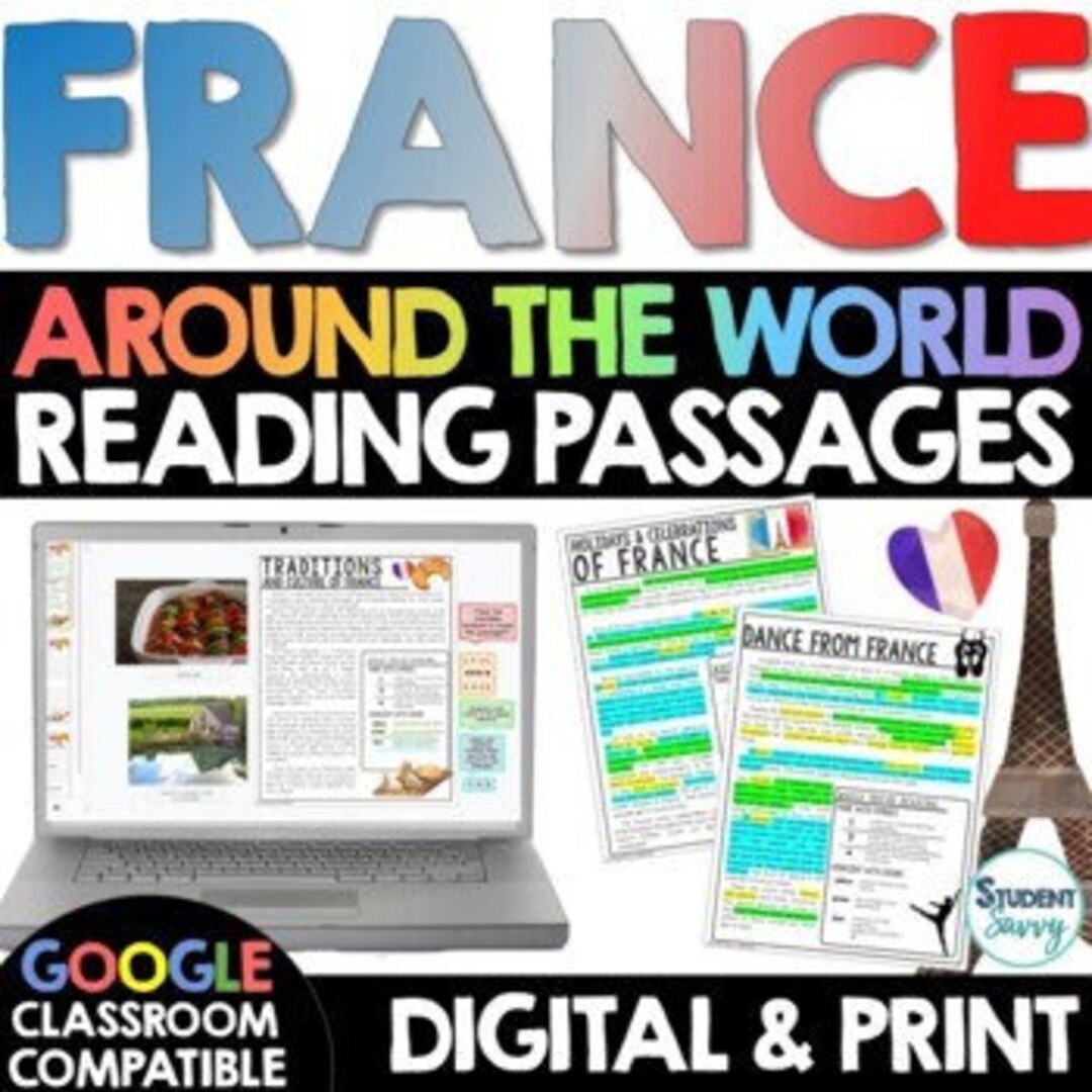 France Reading Passages Google Classroom - Around the World Activities ...