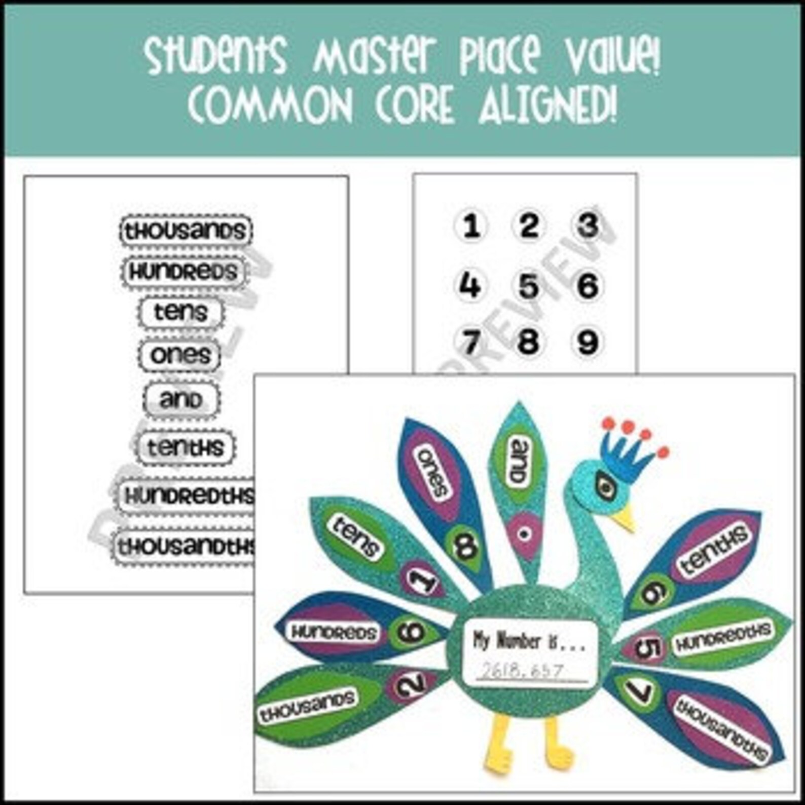 Place Value Craftivity | Place Value Poster Chart Printable Peacock - Etsy