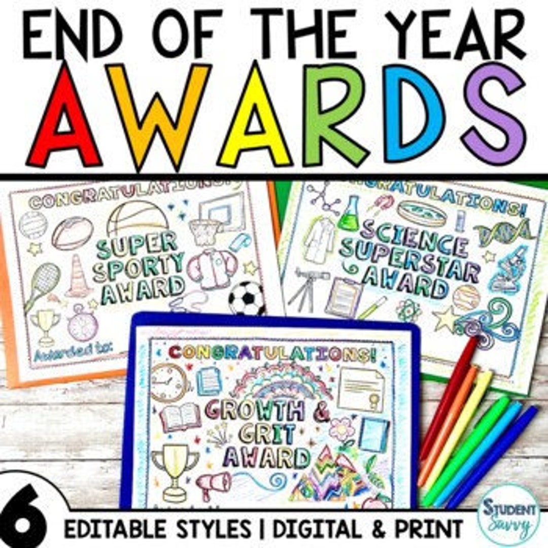 End of the Year Awards Editable Certificates Coloring Activities ...