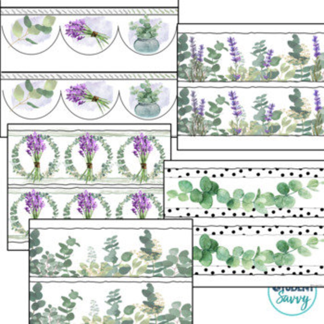 Lavender Eucalyptus Bulletin Board Borders Printable Eucalyptus ...