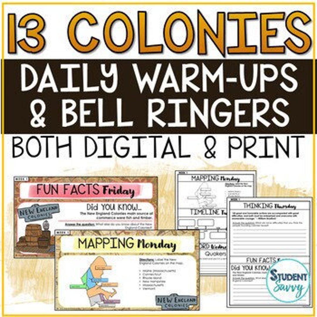 13 Colonies Bell Ringers Warm Ups Morning Work Timeline Maps - Etsy