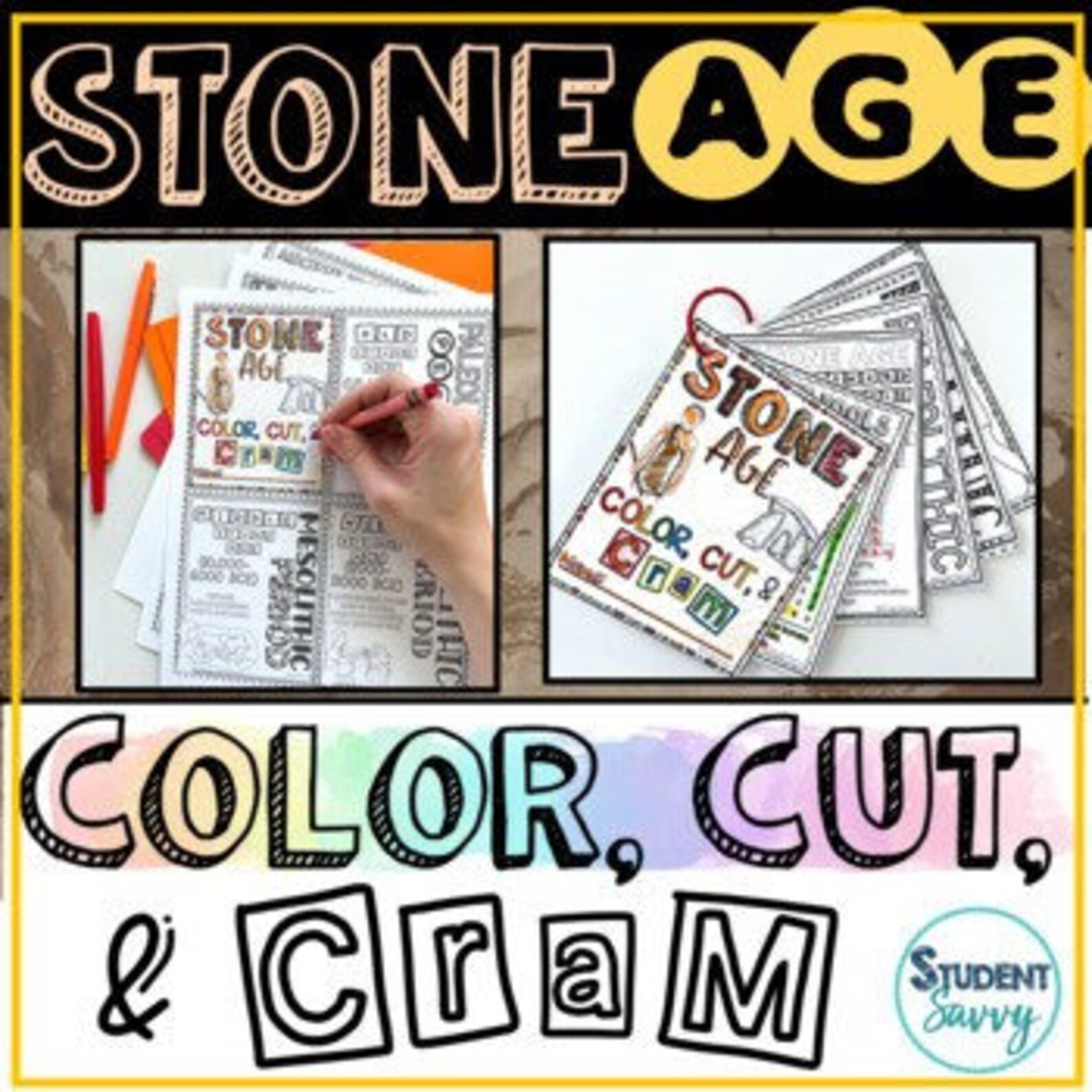 Stone Age Color, Cut, & Cram Coloring Pages - Notes Word Search ...