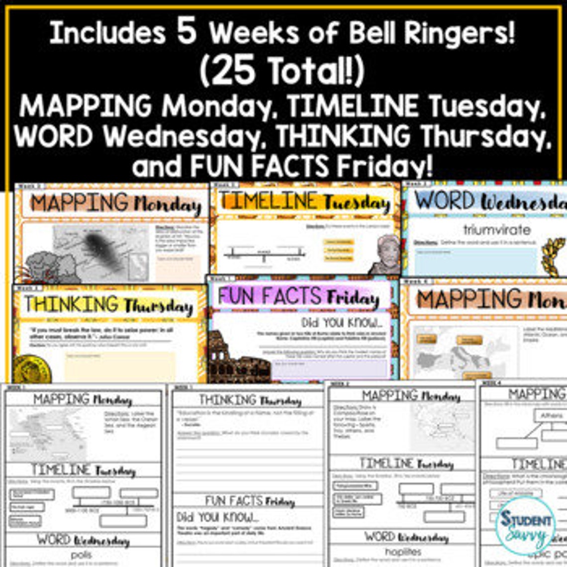 Ancient Rome Bell Ringers - Warm Ups Morning Work - Mapping Timeline - Etsy