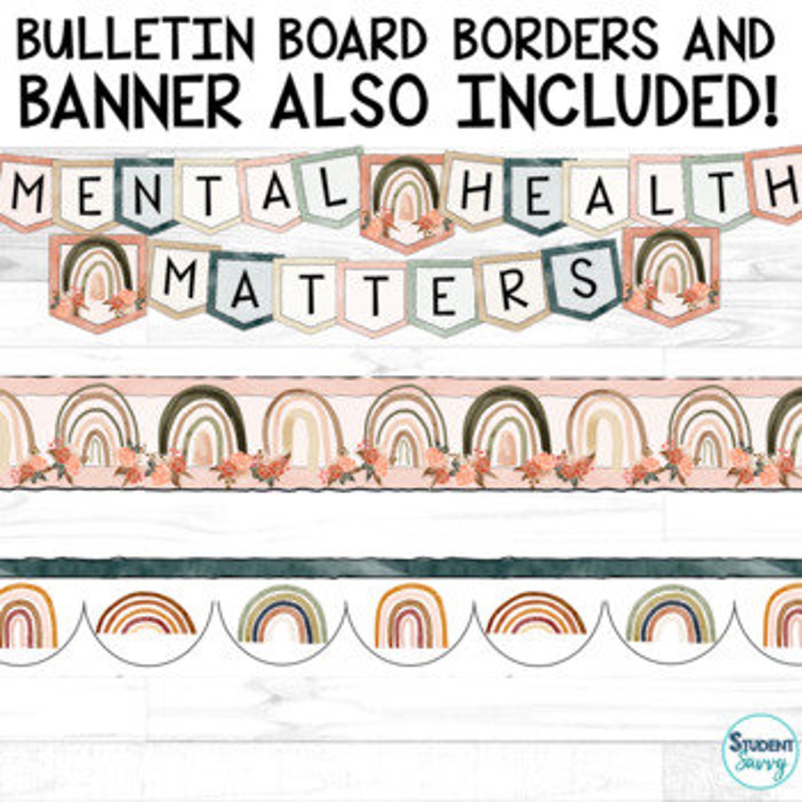 Mental Health Awareness Bulletin Board Boho Rainbow Posters Coloring ...