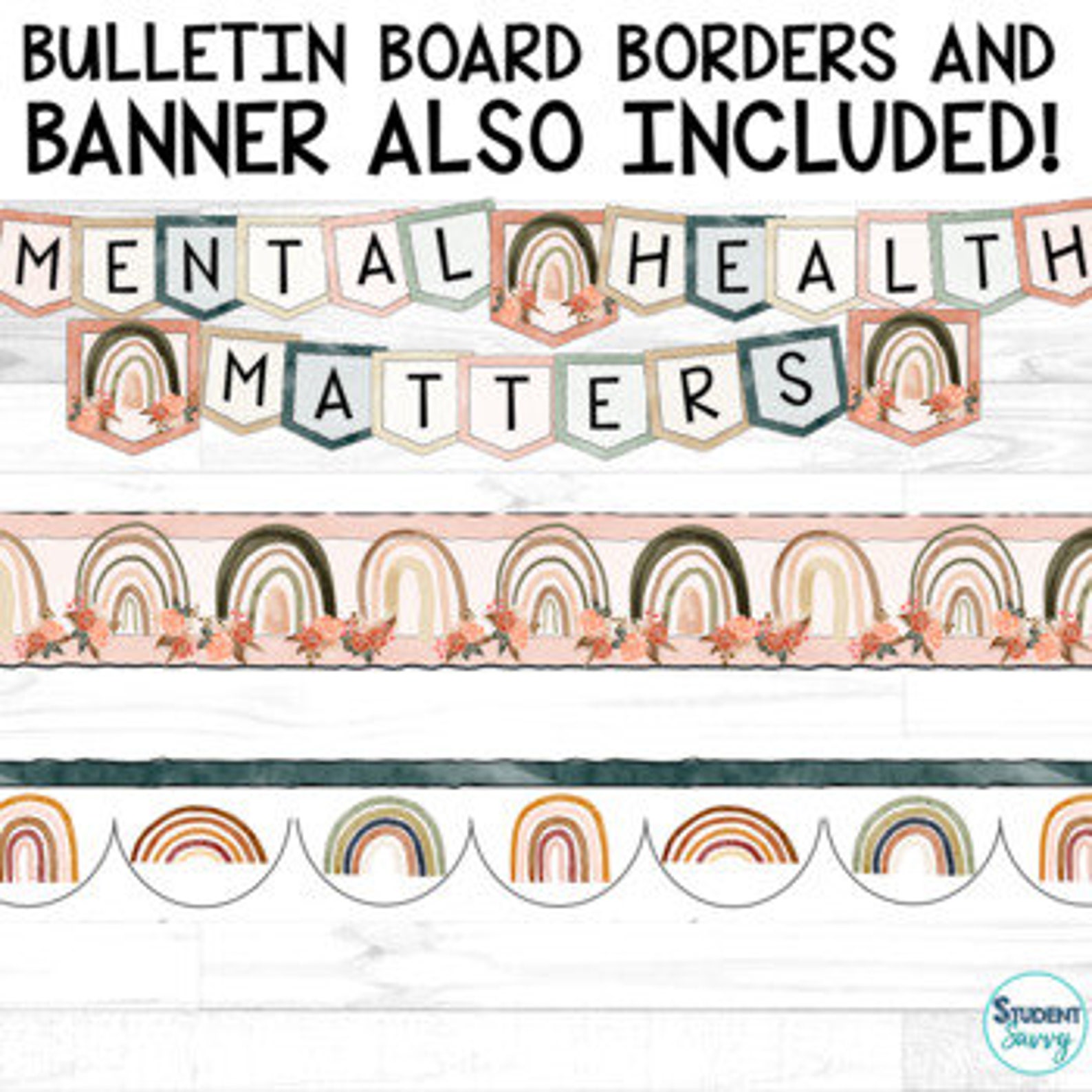 Mental Health Awareness Bulletin Board Boho Rainbow Posters Coloring ...