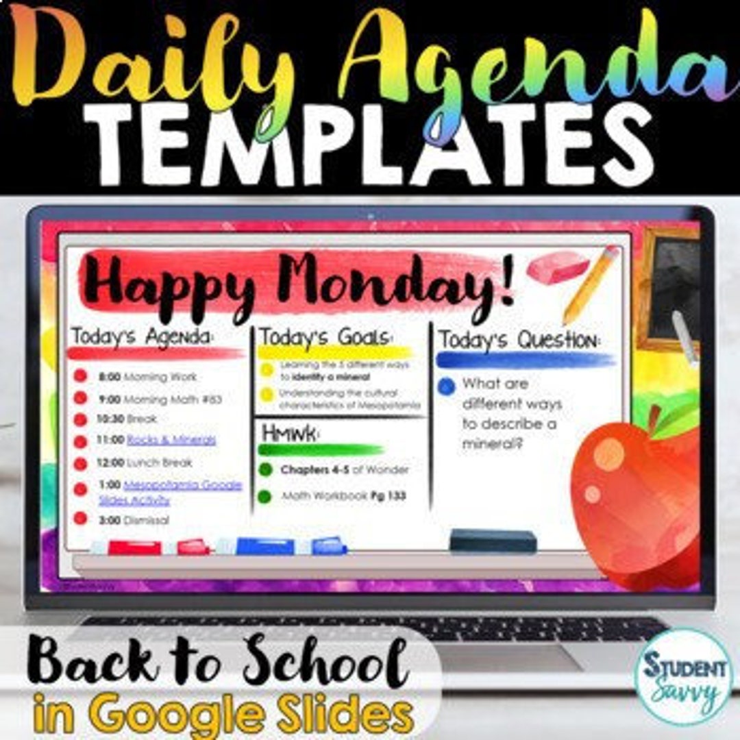 Back to School Daily Agenda Google Slides Template Bulletin Board ...
