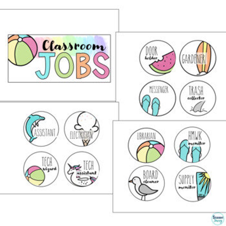 Editable Classroom Jobs | Summer Classroom Decor Jobs Chart Beach Theme ...