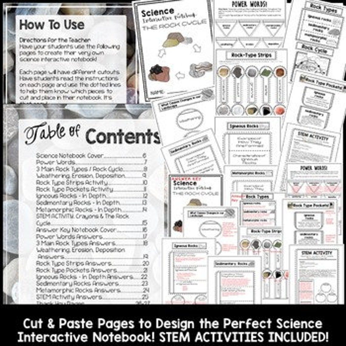 Rock Cycle Interactive Notebook Worksheets Activities - Types of Rocks ...