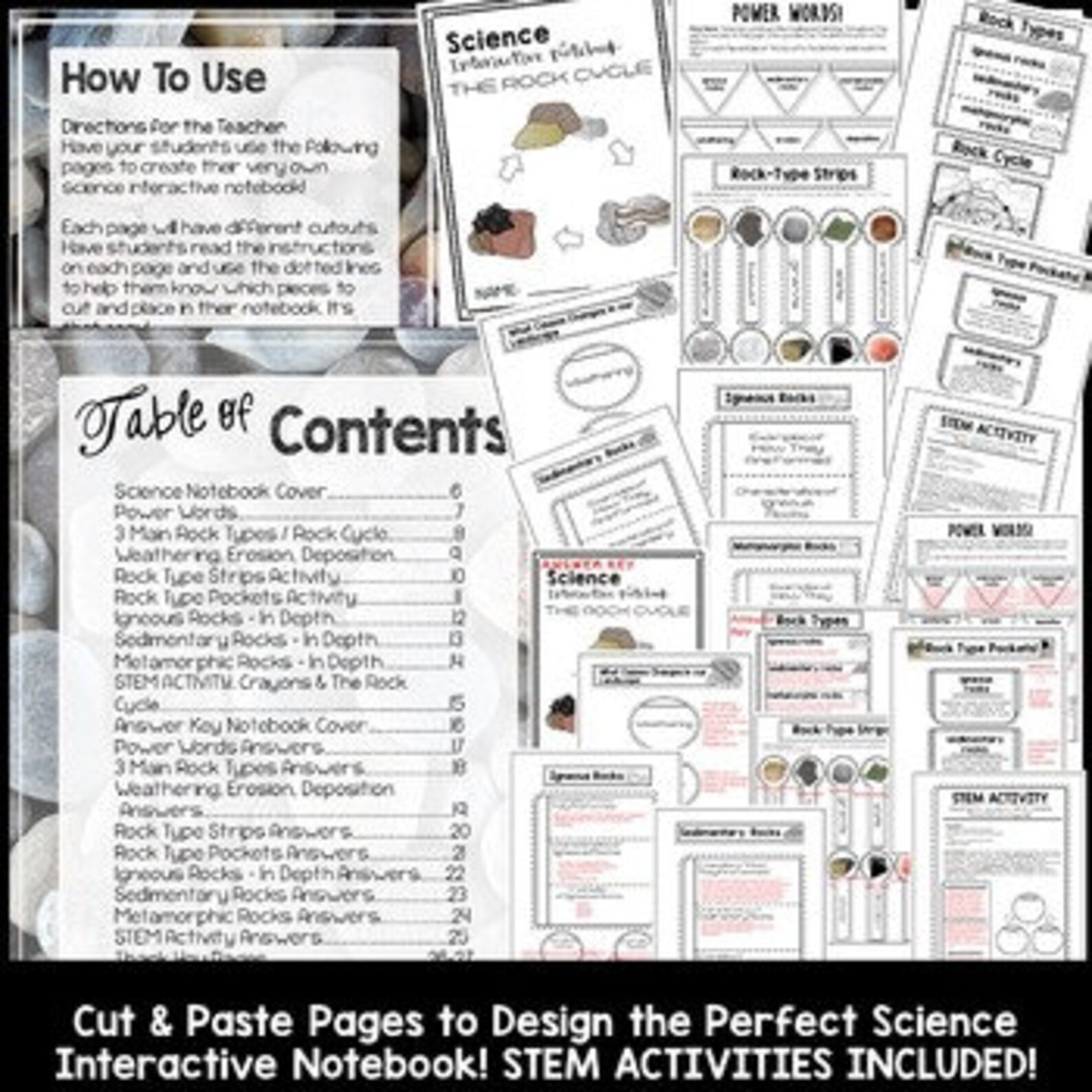 Rock Cycle Interactive Notebook Worksheets Activities - Types of Rocks ...