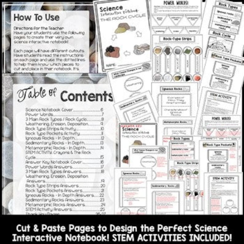 Rock Cycle Interactive Notebook Worksheets Activities - Types of Rocks ...