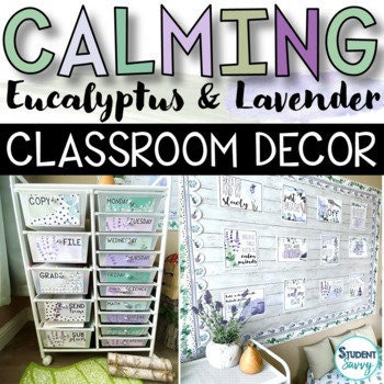 Eucalyptus Classroom Decor - Calming Posters Rolling Cart Labels ...